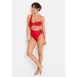 Monokini LSCN BY LASCANA "Baila", Damen, Gr. 38, Cup C/D, rot, Polyamid, leicht gl&auml;nzend, unifarben, Badeanz&uuml;ge Monokini, mit asymmetrischem Schnitt