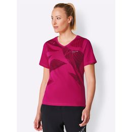 Trainingsshirt Catamaran "Sportshirt", Damen, Gr. 36/38, pink (fuchsia, gemustert), 95% Baumwolle, 5% Elasthan, gemustert, mehrfarbig, V-Ausschnitt, Shirts Trainingsshirt