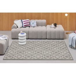 Teppich Wecon Home "Downtown", grau (taupe), B:70cm H:10mm L:140cm, Schurwolle, Teppiche, Teppich, handgefertigt, pflegeleicht, Fasermix, Wohnzimmer, Schlafzimmer