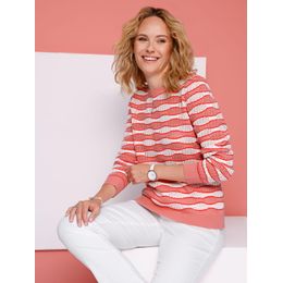 Ajourpullover Classic Basics "Ajour-Pullover", Damen, Gr. 44, flamingo, ecru, gemustert, 100% Polyacryl, gemustert, gestreift, mehrfarbig, Pullover Ajourpullover
