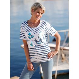 T-Shirt Classic Basics "Kurzarm-Shirt", Damen, Gr. 42, bunt (wei&szlig;, dunkelblau, bedruckt), 100% Baumwolle, bedruckt, gemustert, mehrfarbig, Rundhals, Shirts T-Shirt