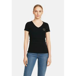 V-Shirt Pieces "PCNEW BILLY TEE EMB NOOS BC", Damen, Gr. XS, schwarz (schwarz detail:gold heart outline), Jersey, Obermaterial: 95% Baumwolle, 5% Elasthan, bedruckt, regular fit normal, V-Ausschnitt, Shirts V-Shirt