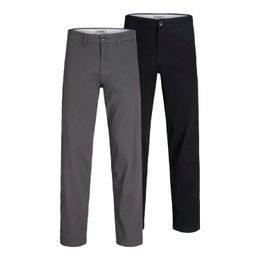 Jack & Jones Chinohose JACK & JONES "JPSTKANE DAVE CHINO 2PK MP NOOS", Herren, Gr. 29, L&auml;nge 30, schwarz (schwarz pack:asphalt), Web, Obermaterial: 98% Baumwolle, 2% Elasthan, unifarben, relaxed fit normal, Hosen Chinohose, In vorgewaschener Qualit&auml;t