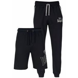 Jogginghose Lonsdale "und Shorts als Set GIFFORDLAND", Herren, Gr. M (48/50), N-Gr, schwarz, angeraute Sweatware, Obermaterial: 60% Baumwolle, 40% Polyester, unifarben, bequem, Hosen Jogginghose, Set: Jogginghose und Shorts, Topseller
