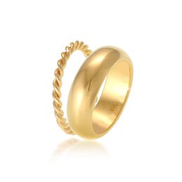 Ring-Set Elli Premium "Ring Bandring Twisted Gedreht 2er Set Basic 925 Silber" Gr. 52, gold, Fingerringe, Damen, 52, ohne Stein, Silber 925 (Sterlingsilber), Ring-Set