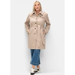 Trenchcoat sheego, Damen, Gr. 52, beige (softtaupe), 64% Baumwolle, 36% Polyester, unifarben, unifarben mit Farbeinsatz, unifarben mit Farbeins&auml;tzen, M&auml;ntel Trenchcoat