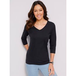3/4-Arm-Shirt Classic Basics "3/4-Arm-Shirt", Damen, Gr. 54, schwarz, 100% Baumwolle, unifarben, V-Ausschnitt, Shirts 3/4-Arm-Shirt