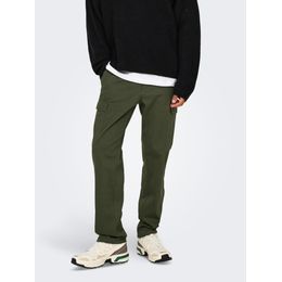 Only & Sons Cargohose ONLY & SONS "ONSNICKY CARGO STRAIGHT 0241 PANT NOOS", Herren, Gr. 28, L&auml;nge 30, gr&uuml;n (olive night), Web, Obermaterial: 98% Baumwolle, 2% Elasthan, unifarben, regular fit normal, Hosen Cargohose