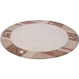 Wollteppich Theko "Royal Ganges" Gr. 9, beige, H:13mm &Oslash;:200cm, Viskose, Wolle, Teppiche, Wollteppich, reine Wolle, mit Bord&uuml;re, ideal im Wohnzimmer & Schlafzimmer