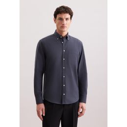 Flanellhemd Seidensticker, Herren, Gr. L42, normale &Auml;rmell&auml;ngen, grau, 100% Baumwolle, unifarben, regular fit, 2-Knopf-Manschette, Hemden Flanellhemd, Regular 1/1 Button-Down-Kragen Uni