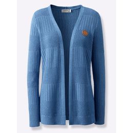 Strickjacke Casual Looks, Damen, Gr. 36, blau (mittelblau), 50% Baumwolle, 50% Polyacryl, unifarben, Strickjacken Strickjacke