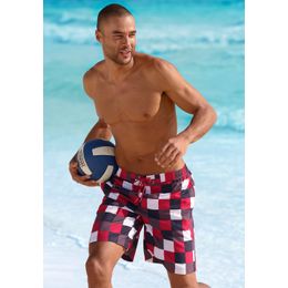 Badeshorts Buffalo, Herren, Gr. L (52), N-Gr, bunt (rot, marine, kariert), Microfaser, Polyester, Colorblocking, bedruckt, Badehosen Badeshorts, im trendigen Karo-Design