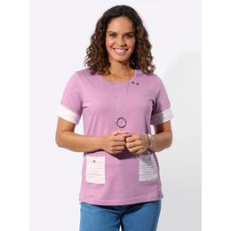 Kurzarmshirt Casual Looks "Kurzarm-Shirt", Damen, Gr. 50, orchidee, 100% Baumwolle, gemustert, gestreift, unifarben, Rundhals, Shirts Kurzarmshirt
