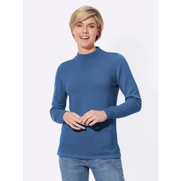 Stehkragenpullover Classic Basics "Stehkragen-Pullover", Damen, Gr. 46, blau (mittelblau), 50% Baumwolle, 50% Polyacryl, unifarben, Pullover Stehkragenpullover