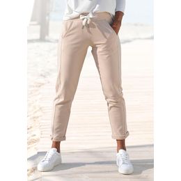 Sweathose ELBSAND "Brinja", Damen, Gr. XXL (44), N-Gr, beige (sand), Sweatware, Obermaterial: 95% Baumwolle, 5% Elasthan, unifarben, figurumspielend lang, Hosen Sweathose, mit Taschen und breiten Kordeln, Jogginghose, l&auml;ssige Passform, Topseller
