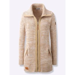 Strickjacke Casual Looks, Damen, Gr. 42, braun (camel, ecru, meliert), 68% Baumwolle, 32% Polyacryl, meliert, Strickjacken Strickjacke