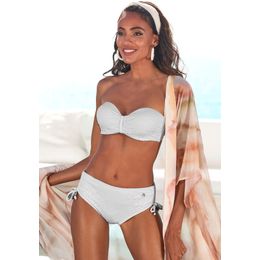 B&uuml;gel-Bandeau-Bikini-Top Lascana "Omara", Damen, Gr. 42, Cup E, beige (creme), Recycling-Polyamid, unifarben, Bikini-Oberteile B&uuml;gel-Bandeau-Bikini-Top, mit Lochstickerei