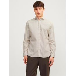Jack & Jones Langarmhemd JACK & JONES "JPRBLABLACKPOOL STRETCH LS SHIRT SN", Herren, Gr. L, N-Gr, gelb (mineral gelb fit:slim fit), Web, Obermaterial: 96% Baumwolle, 4% Elasthan, gemustert, slim fit, Hemden Langarmhemd