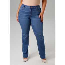 Straight-Jeans ANISTON PLUS, Damen, Gr. 52, N-Gr, blau (blau used), Denim/Jeans, Obermaterial: 81% Baumwolle, 17% Polyester, 2% Elasthan, Abriebeffekte, unifarben, figurumspielend lang, Jeans Straight-Jeans, mit leichtem Used-Effekt, Topseller