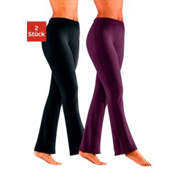 Jazzpants Vivance ACTIVE, Damen, Gr. 52/54, N-Gr, lila (1x beere, 1x schwarz), Single Jersey, Obermaterial: 95% Baumwolle, 5% Elasthan. Obermaterial Melange: 60% Baumwolle, 35% Polyester, 5% Elasthan, unifarben, Basic, Basic lang, Hosen Jazzpants, mit leicht ausgestelltem Bein, Loungewear, Topseller
