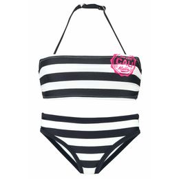Bandeau-Bikini Bench., Kinder, Gr. 122/128, N-Gr, schwarz-wei&szlig; (schwarz, wei&szlig;), Polyamid, gestreift, Bikini-Sets Bandeau-Bikini, mit trendigen Streifen