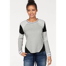 Sweatshirt Kangaroos, Damen, Gr. 32/34, grau (schwarz, hellgrau, meliert), Interlock, Graumeliert (Obermaterial): 90% Baumwolle, 10% Viskose. Obermaterial: 100% Baumwolle, bedruckt, colorblocking, unifarben mit Farbeins&auml;tzen, figurbetont, Rundhals, eingesetzt Rippb&uuml;ndchen, Sweatshirts Sweatshirt, Langarm, figurbetonte Passform, Colourblocking, aus Baumwolle, Topseller