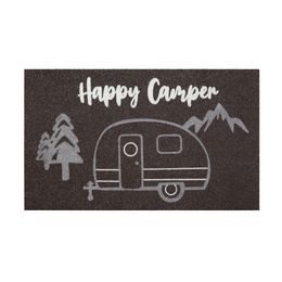 Fu&szlig;matte Wecon Home "Happy Camper", grau (anthrazit,wei&szlig;), B:40cm H:18mm L:60cm, Kokos, Teppiche, Fu&szlig;matte, rutschfest, robust, innen, Au&szlig;enbereiche &uuml;berdacht, schwer