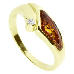 Fingerring OSTSEE-SCHMUCK "- Agneta - Gold 585/000 - Bernstein/Brillant" Gr. 52, gold (gold 585, goldfarben, gelb), Fingerringe, Damen, 52, Fingerring