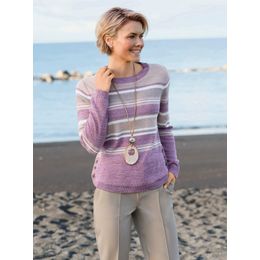 Strickpullover Casual Looks "Ringel-Pullover", Damen, Gr. 40, lila (violett, sesam, geringelt), 50% Baumwolle, 50% Polyacryl, gemustert, gestreift, mehrfarbig, Pullover Strickpullover