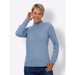Stehkragenpullover Classic Basics "Stehkragen-Pullover", Damen, Gr. 50, blau (hellblau), 100% Polyacryl, unifarben, Pullover Stehkragenpullover