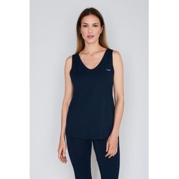 JOOP! Yogashirt JOOP "Move", Damen, Gr. 34, blau (navy), Jersey, Obermaterial: 95% Modal, 5% Elasthan, bequem h&uuml;ftbedeckend, V-Ausschnitt, Shirts Yogashirt, &auml;rmellos, V-Ausschnitt