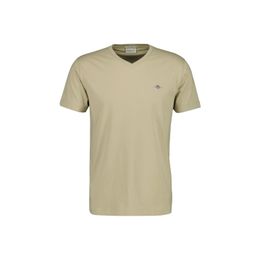 T-Shirt Gant "T-Shirt SLIM SHIELD V-NECK T-SHIRT 1er Pack", Herren, Gr. 4XL, beige (beige (oat)), Obermaterial: 100% Baumwolle CO., Shirts T-Shirt