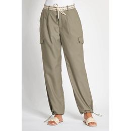 Stoffhose Zhrill "ZHULLA", Damen, Gr. 28, N-Gr, gr&uuml;n (olive), Web, Obermaterial: 68% Polyester, 28% Viskose, 4% Elasthan, unifarben, straight fit lang, Hosen Stoffhose, Sommerhose mit Kordelzug + Schriftzug am Bund