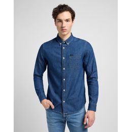 Jeanshemd Lee "Lee BUTTON DOWN", Herren, Gr. XXL, N-Gr, grau (mid stone), Denim/Jeans, Obermaterial: 100% Baumwolle, regular fit, Hemden Jeanshemd