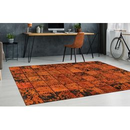 Fellteppich Calo-deluxe "Rankel 205 Lederteppich" Gr. 3, orange, B:120cm H:5mm L:170cm, Kuhfell, Leder, Teppiche, Fellteppich, farbige Patchwork Unikate, echtes Rinderfell, Wohnzimmer