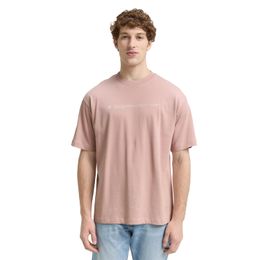 T-Shirt Tom Tailor Denim, Herren, Gr. M, rosa (smoky rose), Single Jersey, Obermaterial: 100% Baumwolle, bedruckt, regular fit taillenbedeckt, Rundhals, gerader Abschluss, Shirts T-Shirt, mit Schriftzug