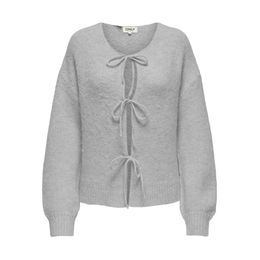 Strickjacke Only "ONLMAGGIE LIFE LS TIE CARDIGAN CC KNT", Damen, Gr. S, light grau melange, Strick, Obermaterial: 70% Polyester, 21% Nylon, 8% Wolle, 1% Elasthan, unifarben, regular fit, Rundhals, Rippb&uuml;ndchen, Strickjacken Strickjacke