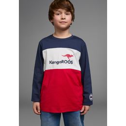 Langarmshirt Kangaroos "Im tollem Colorblocking-Design", Jungen, Gr. 152/158, bunt (marine, wei&szlig;, rot), Jersey, Obermaterial: 100% Baumwolle, bedruckt, Basic, Rundhals, Shirts Langarmshirt, Langarm, Basic-Passform, mit auff&auml;lligem Druck