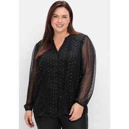 Chiffonbluse sheego by Joe Browns, Damen, Gr. 56, schwarz (schwarz, gemustert), 98% Polyester, 2% metallisierte Fasern, bedruckt, gemustert, gepunktet, mehrfarbig, metallic, V-Ausschnitt, Blusen Chiffonbluse