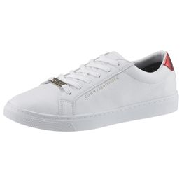 Sneaker Tommy Hilfiger "ESSENTIAL SNEAKER", Damen, Gr. 41, wei&szlig;, Leder, Schuhe Sneaker, Freizeitschuh, Halbschuh, Schn&uuml;rer, Kontrastbesatz an der Ferse