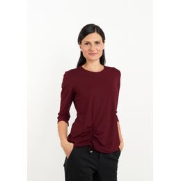 3/4-Arm-Shirt Seidel Moden, Damen, Gr. 50, rot (bordeaux), Jersey, Obermaterial: 94% Viskose, 6% Elasthan, unifarben, regular fit taillenbedeckt, Rundhals, Shirts 3/4-Arm-Shirt, mit Raff-Detail vorne - MADE IN GERMANY