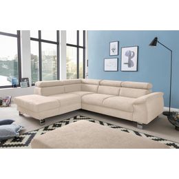 Ecksofa COTTA "Komaris L-Form, B: 249 cm", beige, B:249cm H:72cm T:100cm, Microfaser PRIMABELLE (100% Polyester);Kunstleder SOFTLUX;Feinstruktur (100% Polyester);Kunstleder SOFTLUX/Struktur (100% Polyester);NaturLEDER, Sofas, Ecksofa, mit Kopfteilverstellung, optional Bettfunktion, Bettkasten & Licht
