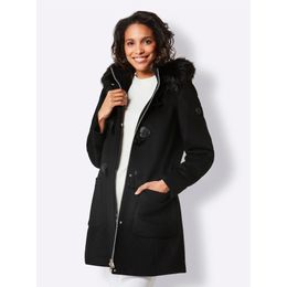 Langjacke Manisa, Damen, Gr. 42, schwarz, 50% Polyester, 50% Wolle, Fellimitat:50% Polyacryl, 50% Modacryl, unifarben, Jacken Langjacke