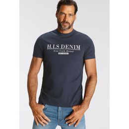 H.I.S. T-Shirt H.I.S, Herren, Gr. XL (56/58), blau (marine), Single Jersey, Obermaterial: 100% Baumwolle, bedruckt, Basic schmal, Rundhals, Shirts T-Shirt, schmale Passform, bedrucktes Design, Rundhalsausschnitt, Topseller