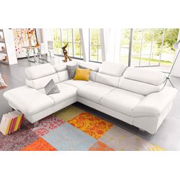 Ecksofa COTTA "Driver L-Form", wei&szlig; (altwei&szlig;), B:268cm H:73cm T:214cm, Kunstleder SOFTLUX;LEDER BEEFY (ein abgedecktes Spalt-Rindsleder) im Sitz und R&uuml;cken (Korpus in Kunstleder);Luxus-Kunstleder;Leder Pampas (echtes Rindsleder) im Sitz und R&uuml;cken (R&uuml;ckseite mit Spannstoff bezogen), Sofas, Ecksofa, mit Kopfteilverstellung, wahlweise mit Bettfunktion & Bettkasten