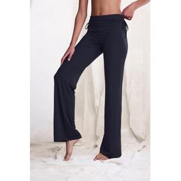 Jazzpants Lascana, Damen, Gr. 44/46, N-Gr, blau (schwarz), Single Jersey, Obermaterial: 93% Polyester, 7% Elasthan, unifarben, Basic, lang, Hosen Jazzpants, mit Umschlagbund zum Raffen, Topseller