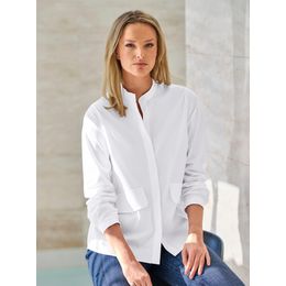 Langarmbluse Heine, Damen, Gr. 44, wei&szlig;, 67% Baumwolle, 29% Polyester, 4% Elasthan, unifarben, Rundhals, Blusen Langarmbluse