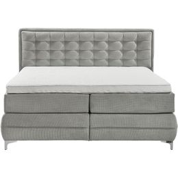 Boxspringbett Musterring "Dubai", grau (d 041 grau), B:197cm L:214cm, Komplettbetten, Boxspringbett, Winkelfu&szlig; in Chrom, 3 H&auml;rtegrade, Kopfteil in Kassettensteppung