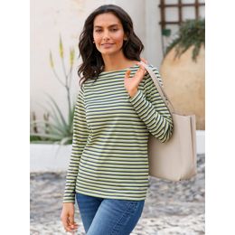 Langarmshirt Casual Looks "Shirt", Damen, Gr. 54, bunt (schilf, marine, geringelt), 100% Baumwolle, gemustert, gestreift, mehrfarbig, U-Boot-Ausschnitt, Shirts Langarmshirt