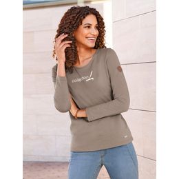 Langarmshirt Casual Looks "Shirt", Damen, Gr. 50, grau (taupe), 100% Baumwolle, unifarben, Shirts Langarmshirt